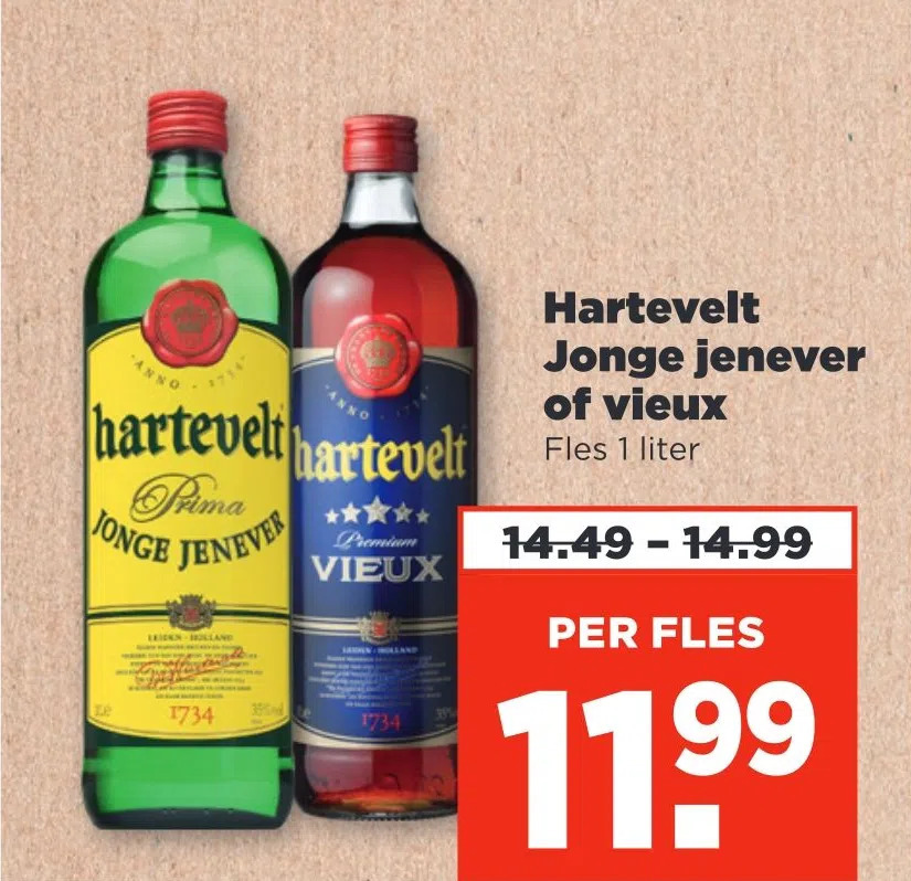 Hartevelt jonge jenever of vieux aanbieding bij PLUS