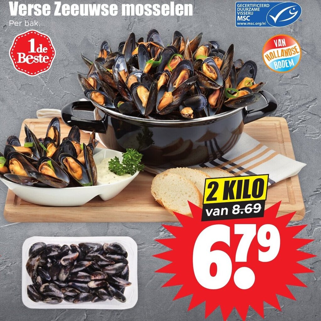 Verse Zeeuwse mosselen 2 kilo aanbieding bij Dirk
