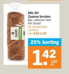 Alle ah zaanse broden bijv. volkoren heel per brood aanbieding bij ...