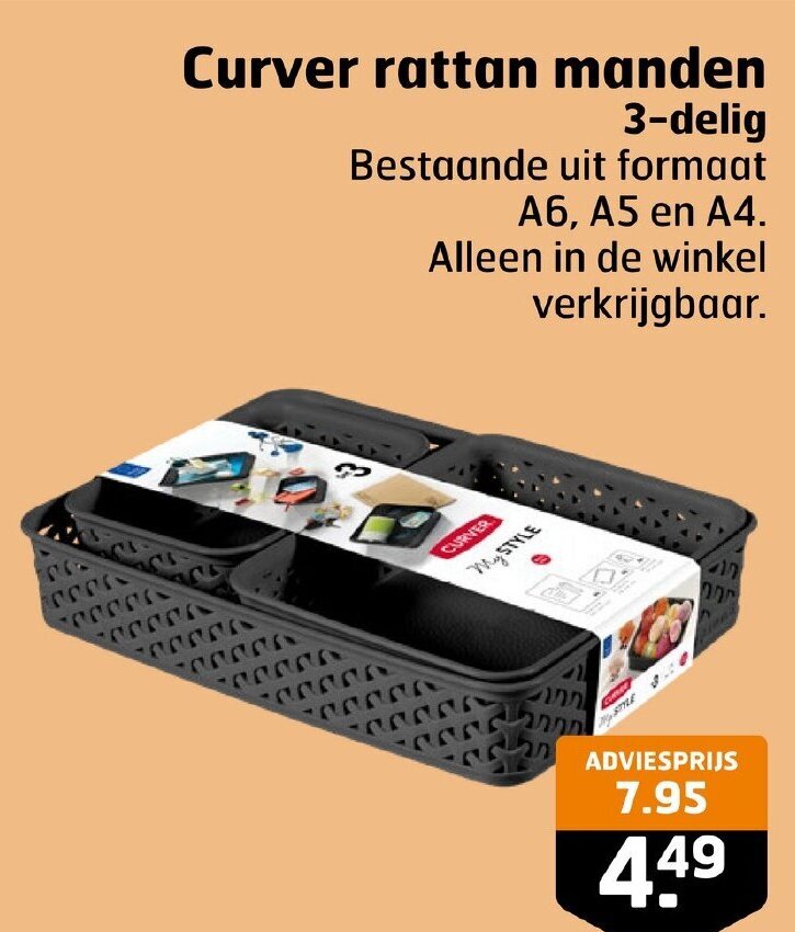 Curver rattan manden 3-delig aanbieding bij Trekpleister