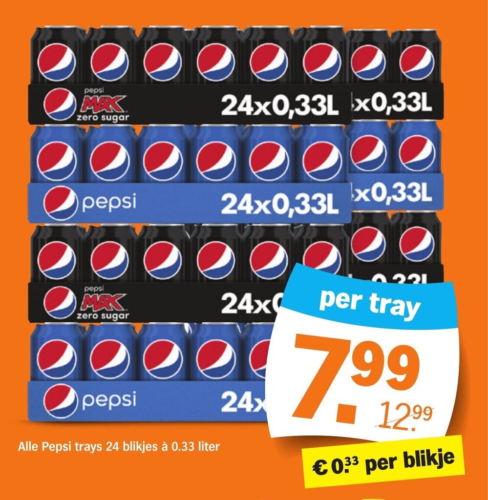 Alle Pepsi trays 24 blikjes à 0.33 liter aanbieding bij Albert Heijn