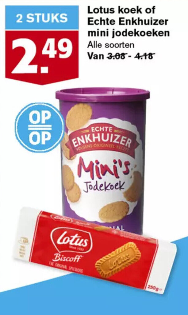 Lotus koek of Echte Enkhuizer mini jodekoeken aanbieding bij Hoogvliet