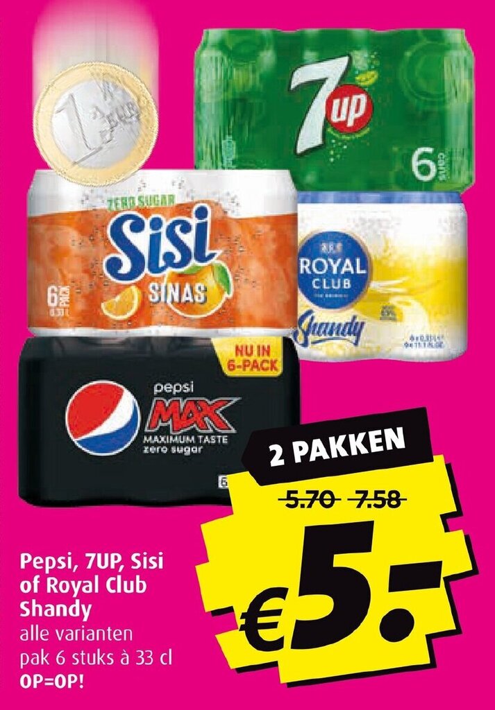 Pepsi, 7UP, Sisi of Royal Club Shandy aanbieding bij Boni