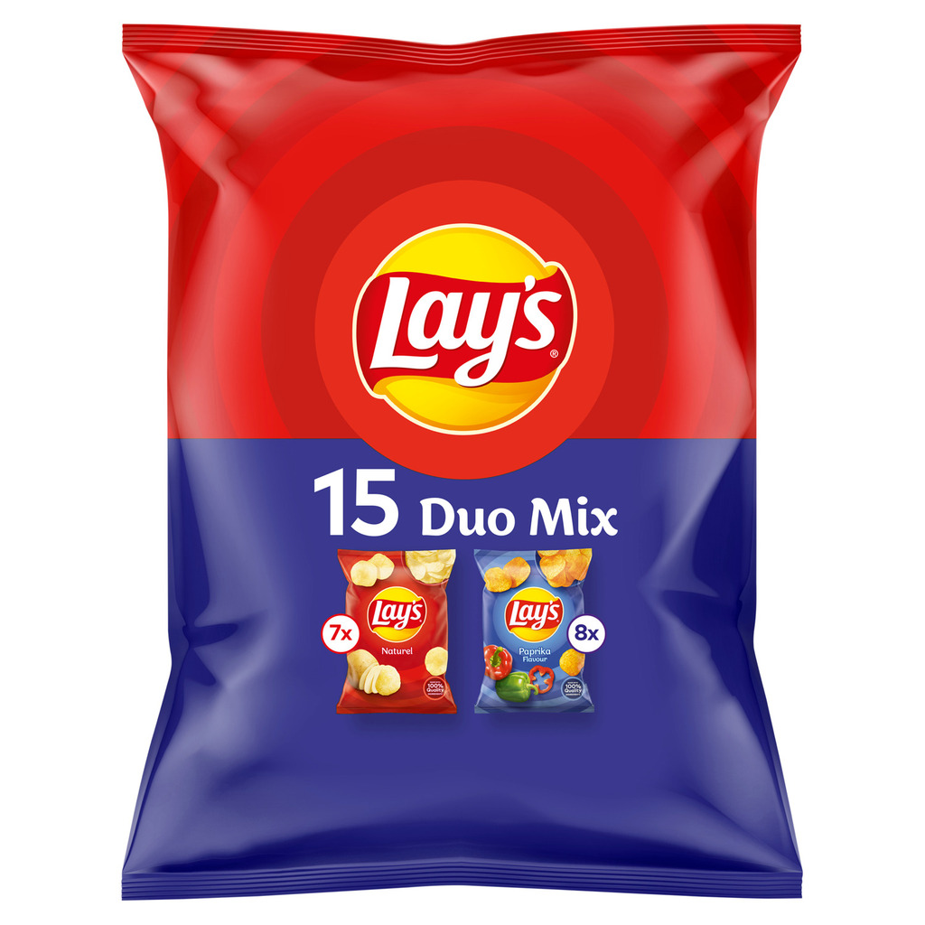 Lay's duo chips 15 stuks 1+1. gratis aanbieding bij Dekamarkt