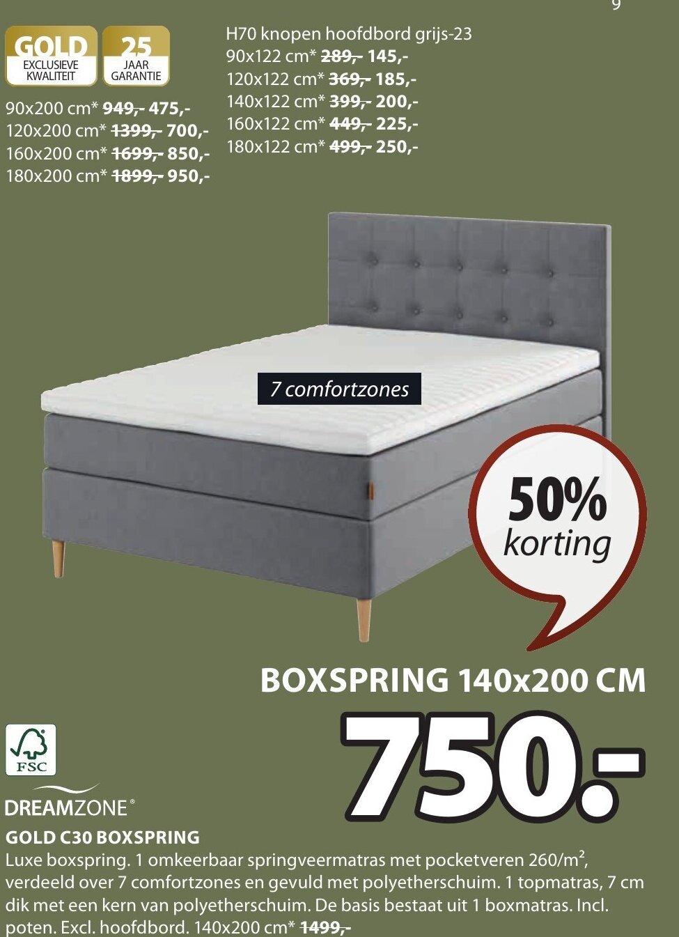 DREAMZONE GOLD C30 BOXSPRING 140x200 CM aanbieding bij Jysk