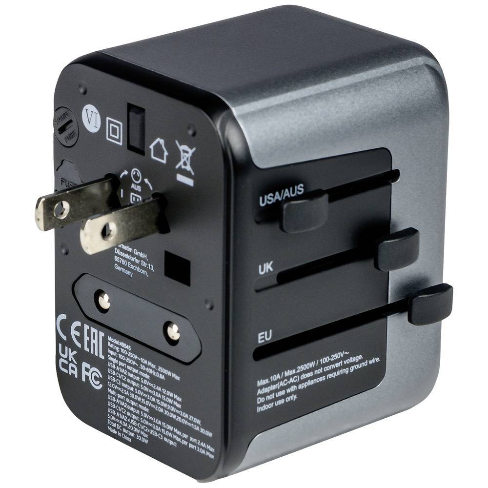 Verbatim 49545 reisstekker universal travel adapter uta-03 pd30w / qc ...
