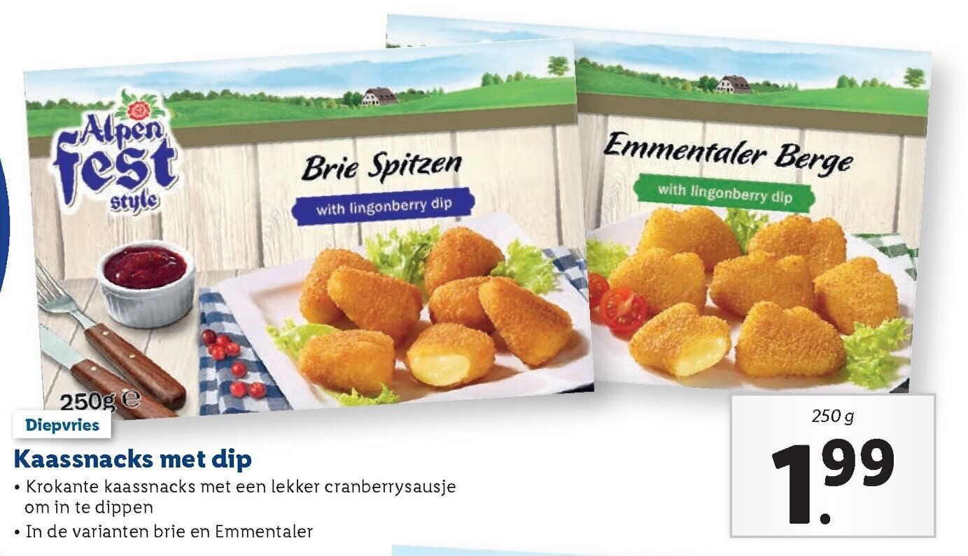 Kaassnacks met dip 250 gr aanbieding bij Lidl