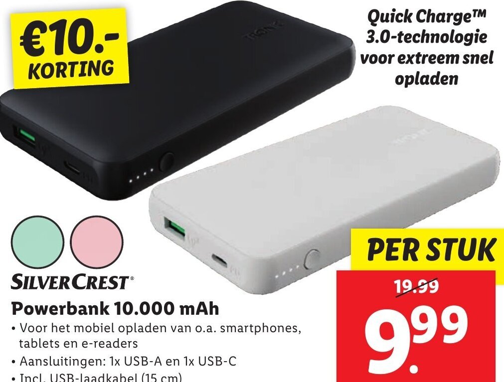 SILVERCREST Powerbank 10.000 mAh aanbieding bij Lidl