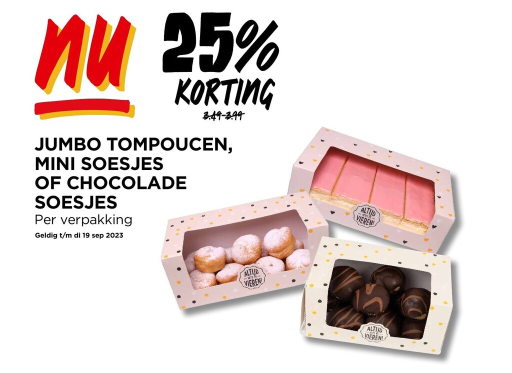 JUMBO TOMPOUCEN, MINI SOESJES OF CHOCOLADE SOESJES aanbieding bij Jumbo