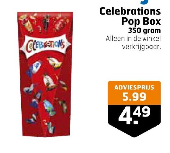 Celebrations Pop Box 350 gram aanbieding bij Trekpleister