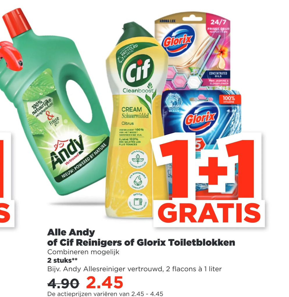 Alle andy of cif reinigers of glorix toiletblokken 1+1 GRATIS ...