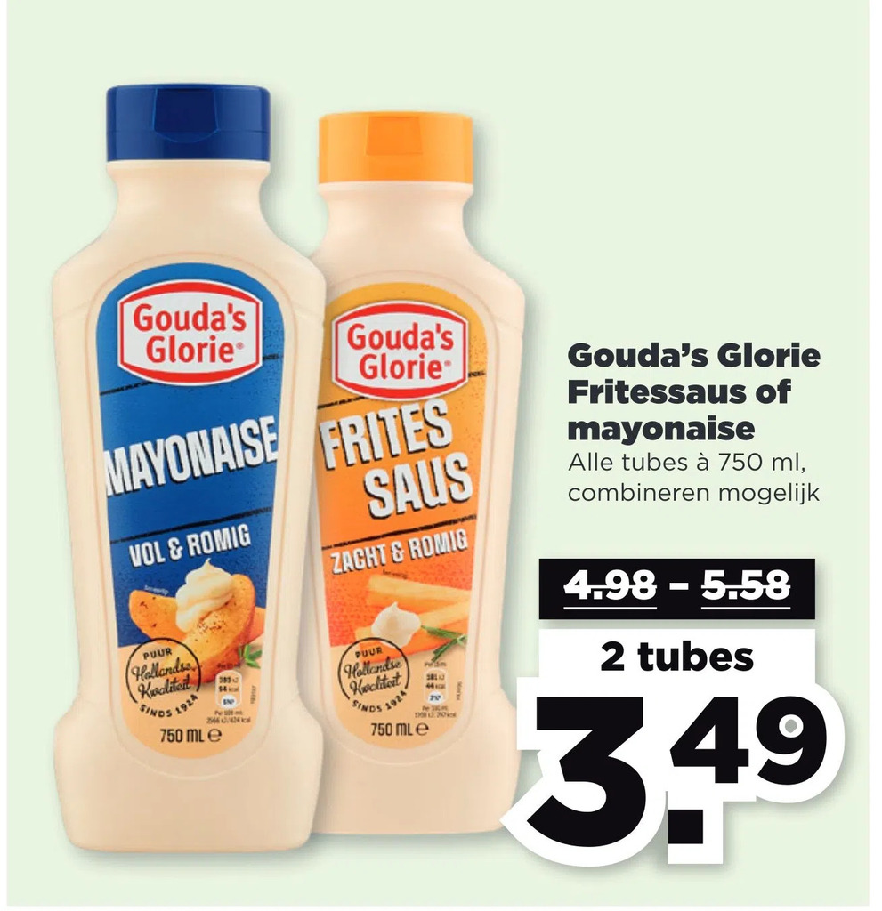 Gouda's glorie fritessaus of mayonaise aanbieding bij PLUS