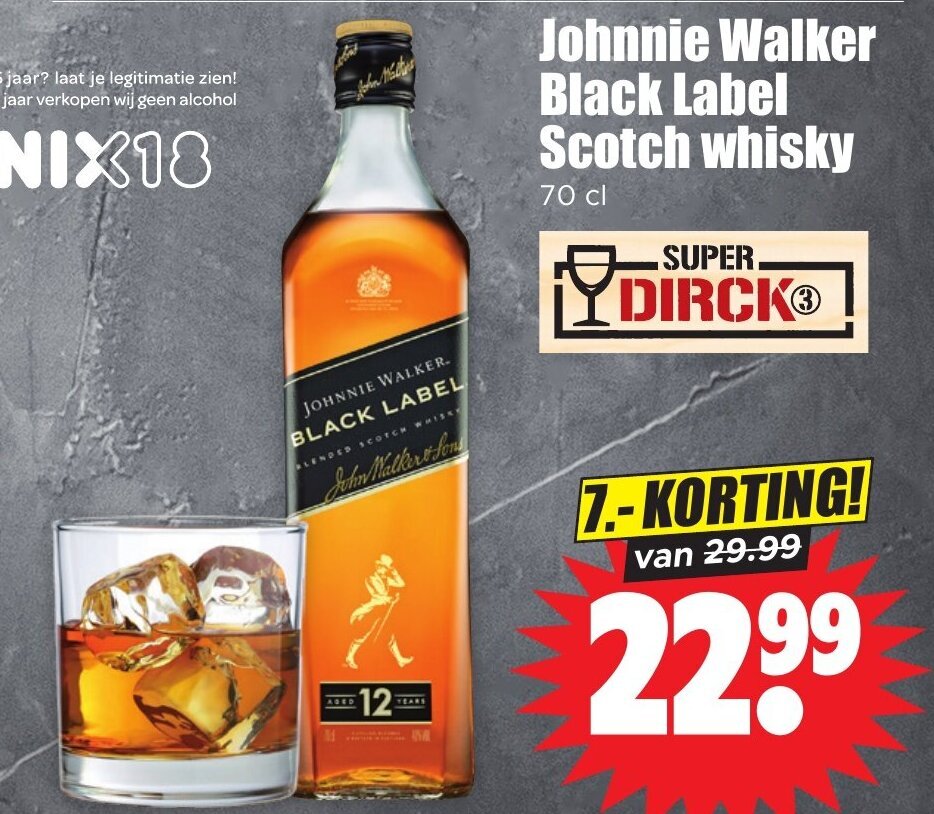 Johnnie Walker Black Label Scotch whisky 70 cl aanbieding bij Dirk