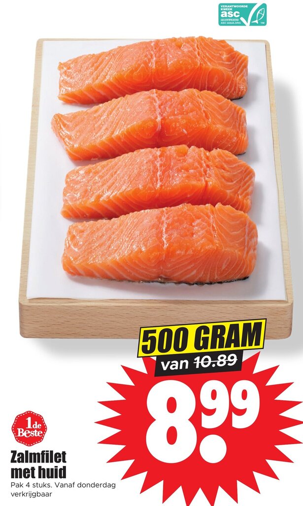 Zalmfilet met huid 500 GRAM aanbieding bij Dirk