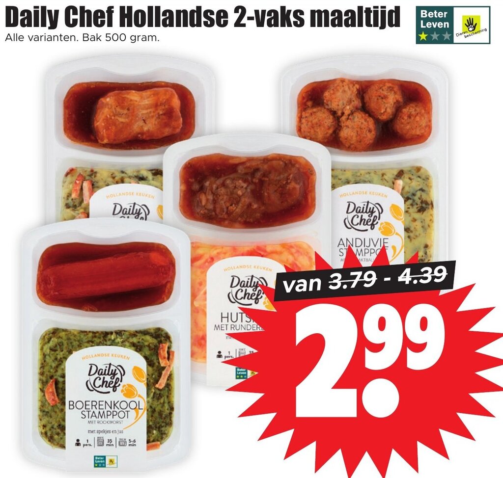 Daily Chef Hollandse 2-vaks maaltijd 500 gram aanbieding bij Dirk