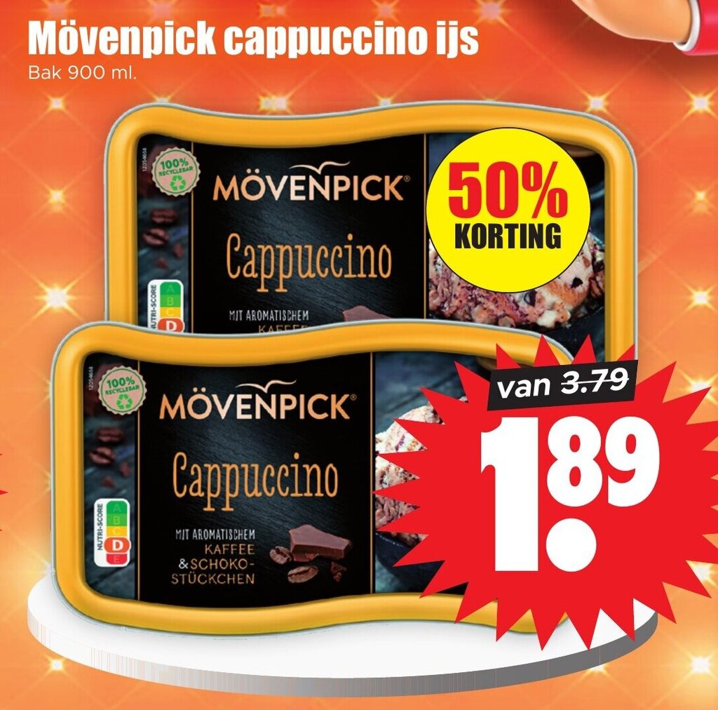 Mövenpick cappuccino ijs Bak 900 ml. aanbieding bij Dirk