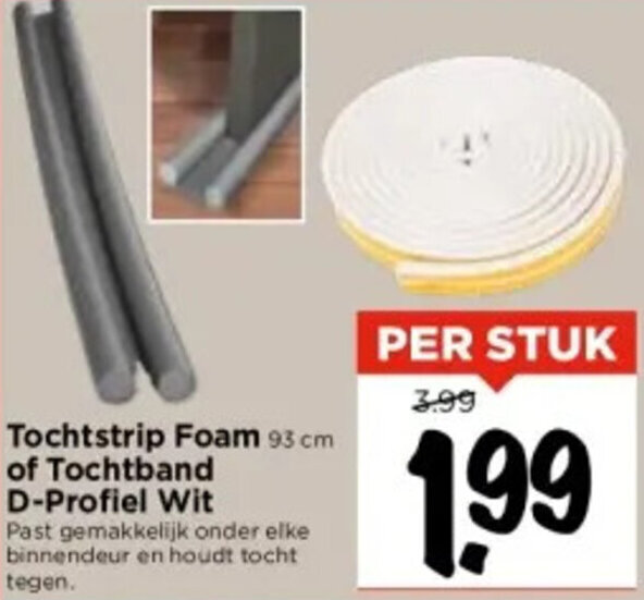 Tochtstrip Foam 93 cm of Tochtband D-Profiel Wit aanbieding bij Vomar ...
