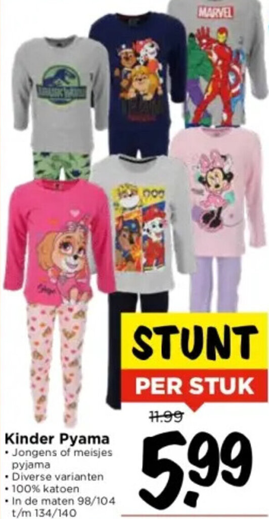 Kinder Pyama aanbieding bij Vomar Voordeelmarkt