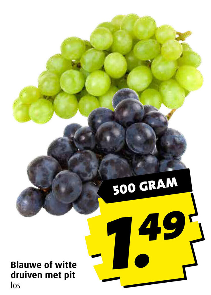 Blauwe of witte druiven met pit 500 GRAM aanbieding bij Boni