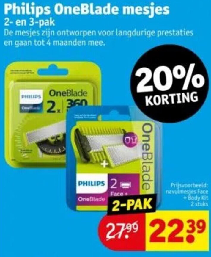 Philips OneBlade mesjes 2- en 3-pak aanbieding bij Kruidvat