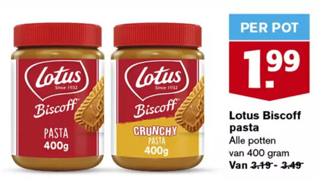 Lotus Biscoff pasta 400g aanbieding bij Hoogvliet