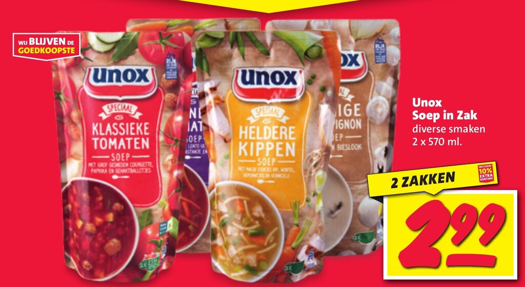 Unox Soep in Zak 2 x 570 ml aanbieding bij Nettorama