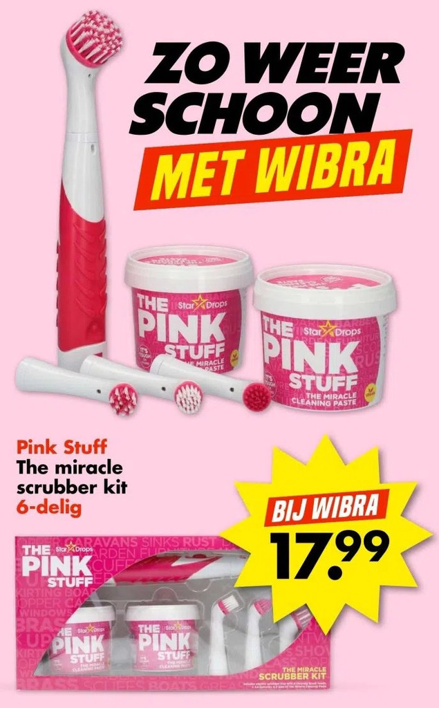 Pink stuff the miracle scrubber kit 6-delig aanbieding bij Wibra