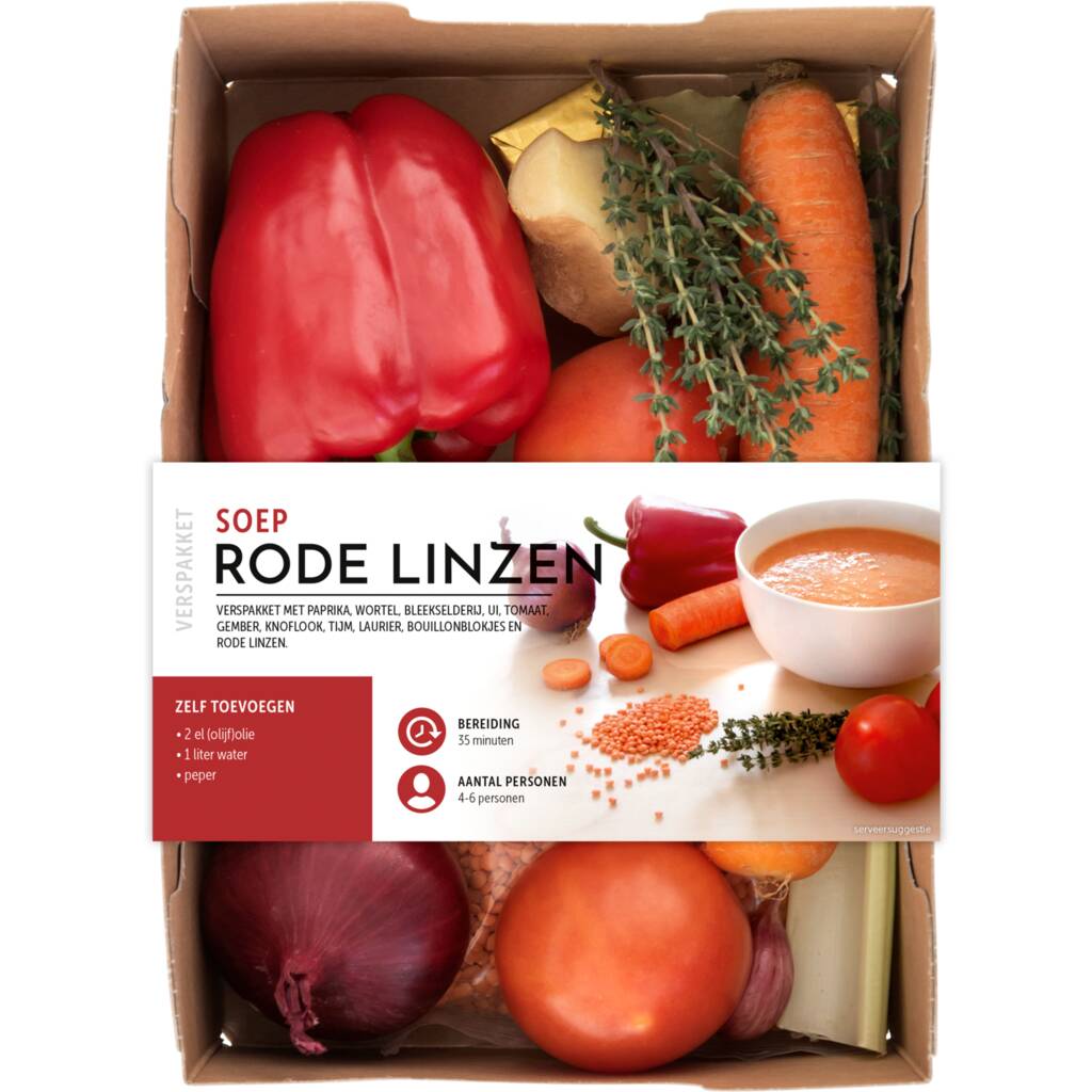 Verspakket rode linzensoep aanbieding bij Dekamarkt
