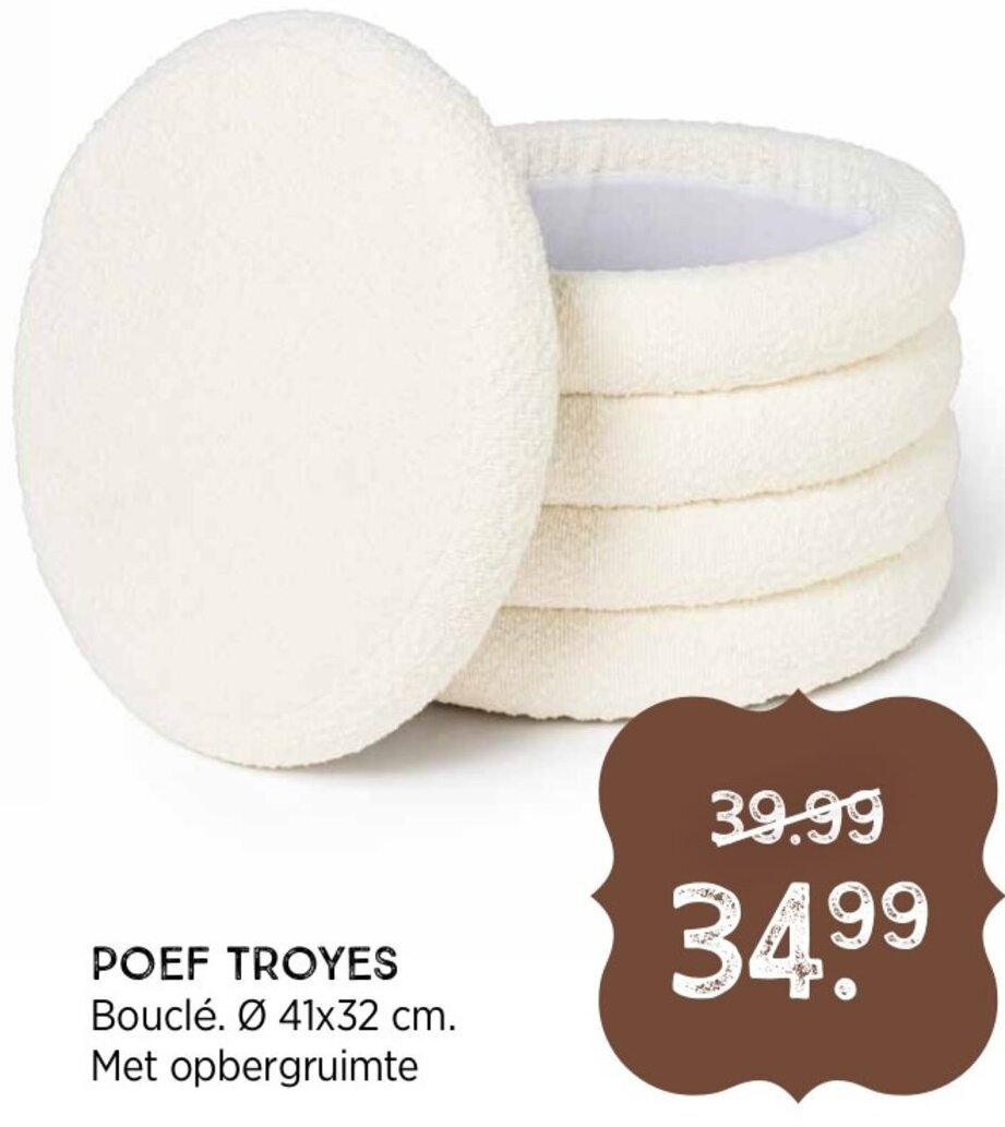 POEF TROYES Bouclé. Ø 41x32 cm. aanbieding bij Xenos