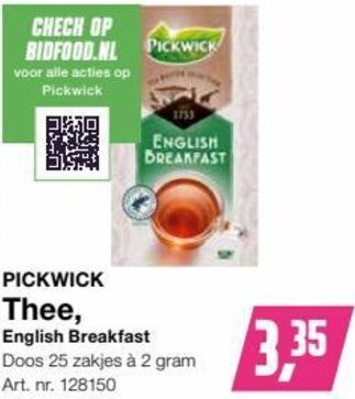 PICKWICK Thee, 25 zakjes a 2g aanbieding bij Bidfood