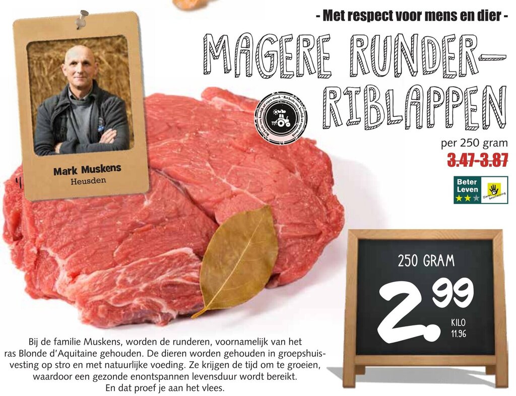 MAGERE RUNDERRIBLAPPEN 250g aanbieding bij De Boerenschuur