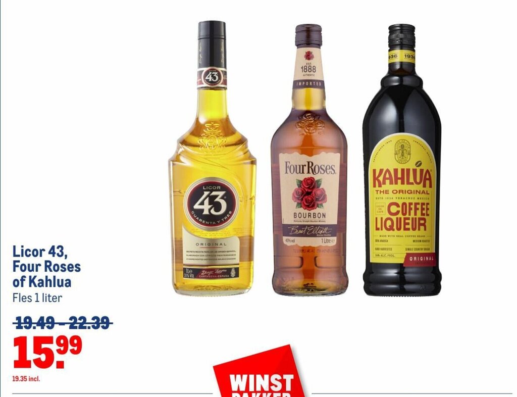 Licor 43, Four Roses of Kahlua aanbieding bij Makro