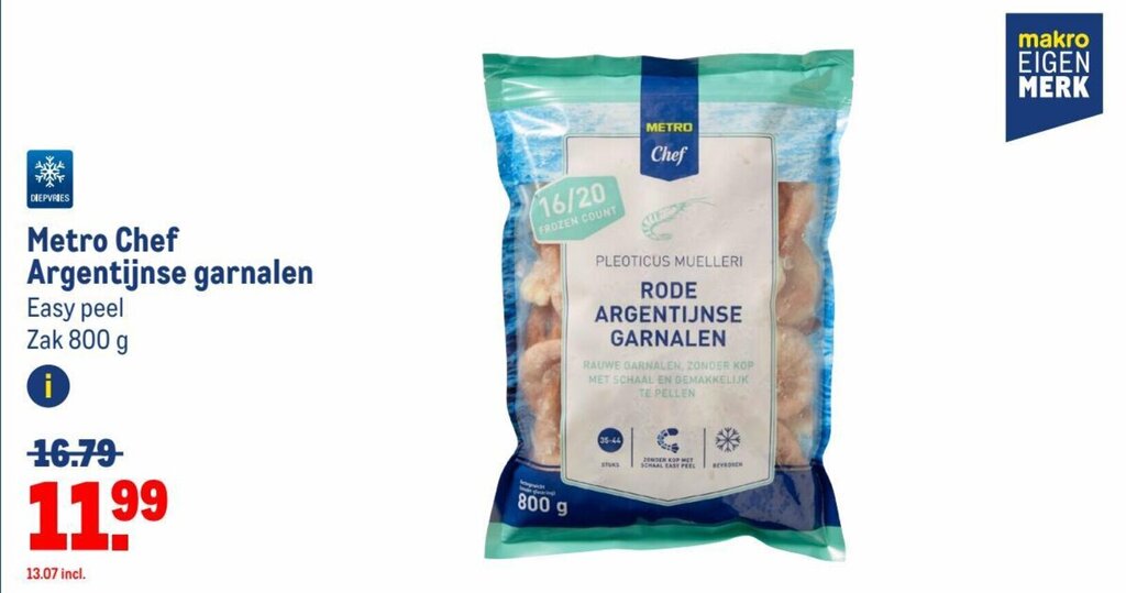 Metro Chef Argentijnse garnalen Easy peel Zak 800 g aanbieding bij Makro