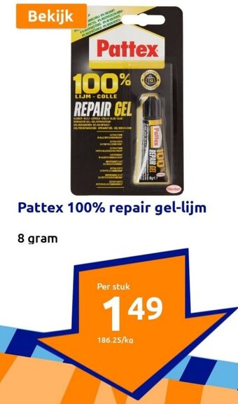 Pattex 100% repair gel lijm 8 gram aanbieding bij Action