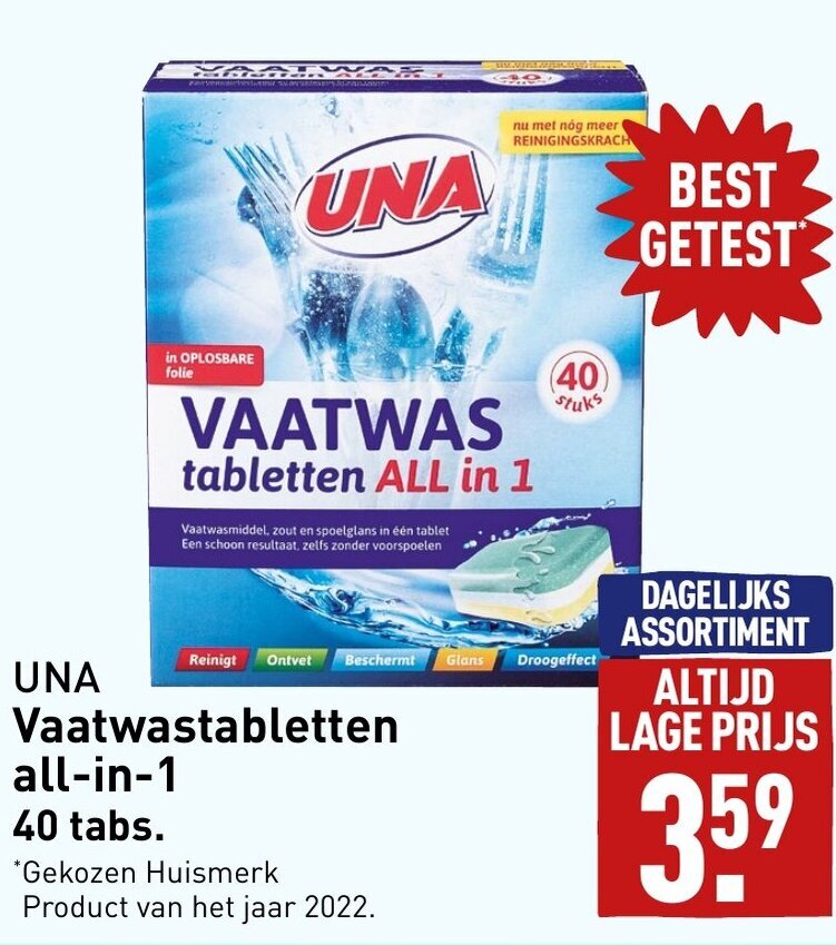 UNA Vaatwastabletten all-in-1 40 tabs aanbieding bij ALDI