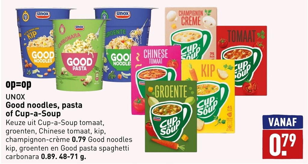 UNOX Good noodles, pasta of Cup a Soup aanbieding bij ALDI
