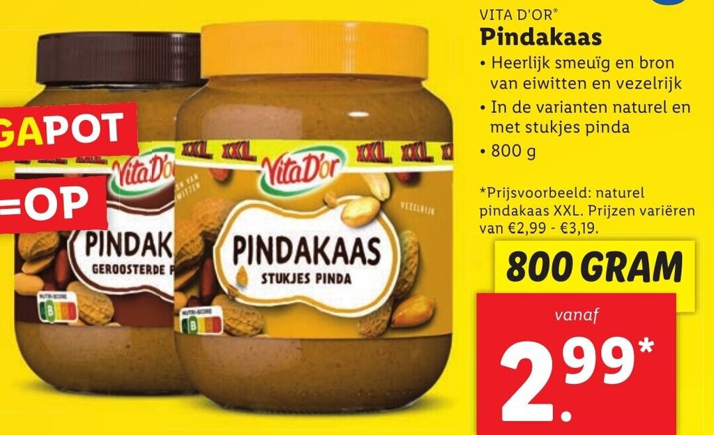 VITA D'OR Pindakaas 800g aanbieding bij Lidl