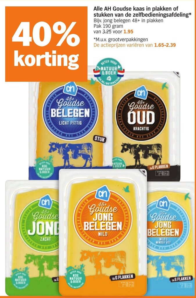 Alle AH Goudse kaas in plakken of stukken van de zelfbedieningsafdeling ...