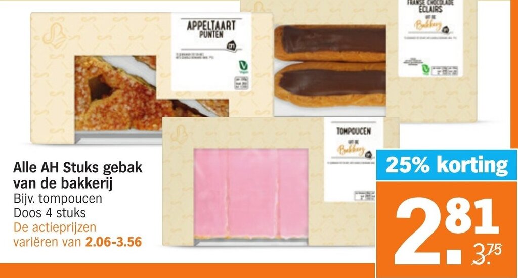 Alle AH Stuks gebak van de bakkerij aanbieding bij Albert Heijn