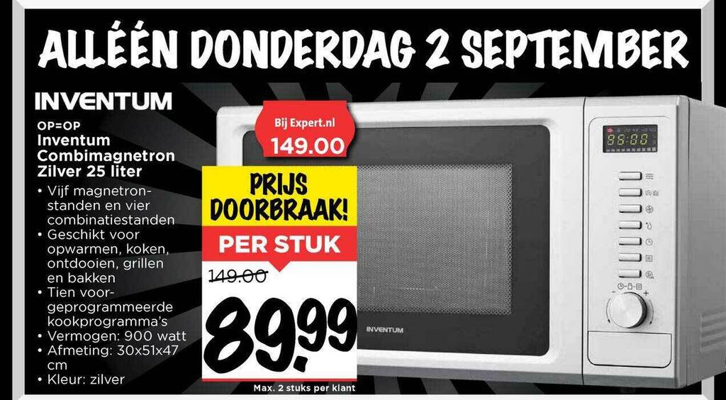 Inventum Combimagnetron Zilver 25 Liter aanbieding bij Vomar Voordeelmarkt