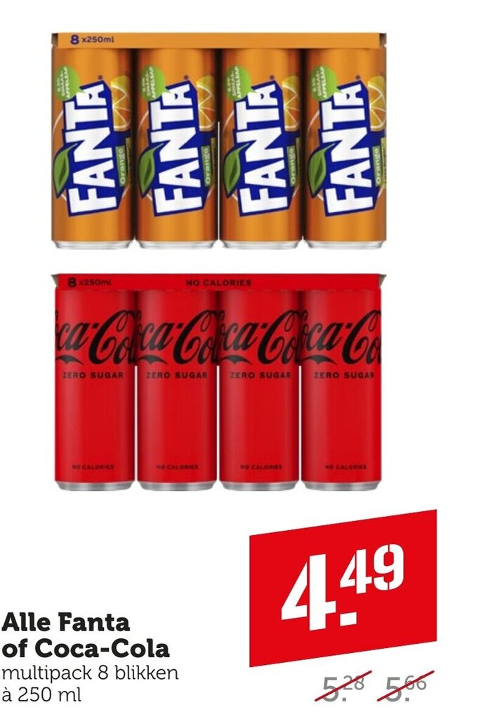 Alle Fanta of Coca-Cola multipack 8 blikken à 250 ml aanbieding bij Coop