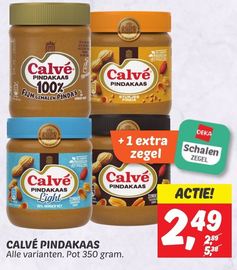 CALVE PINDAKAAS Alle varianten. Pot 350 gram. aanbieding bij Dekamarkt