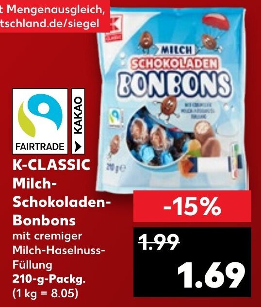K-CLASSIC Milch Schokoladen Bonbons aanbieding bij Kaufland DE