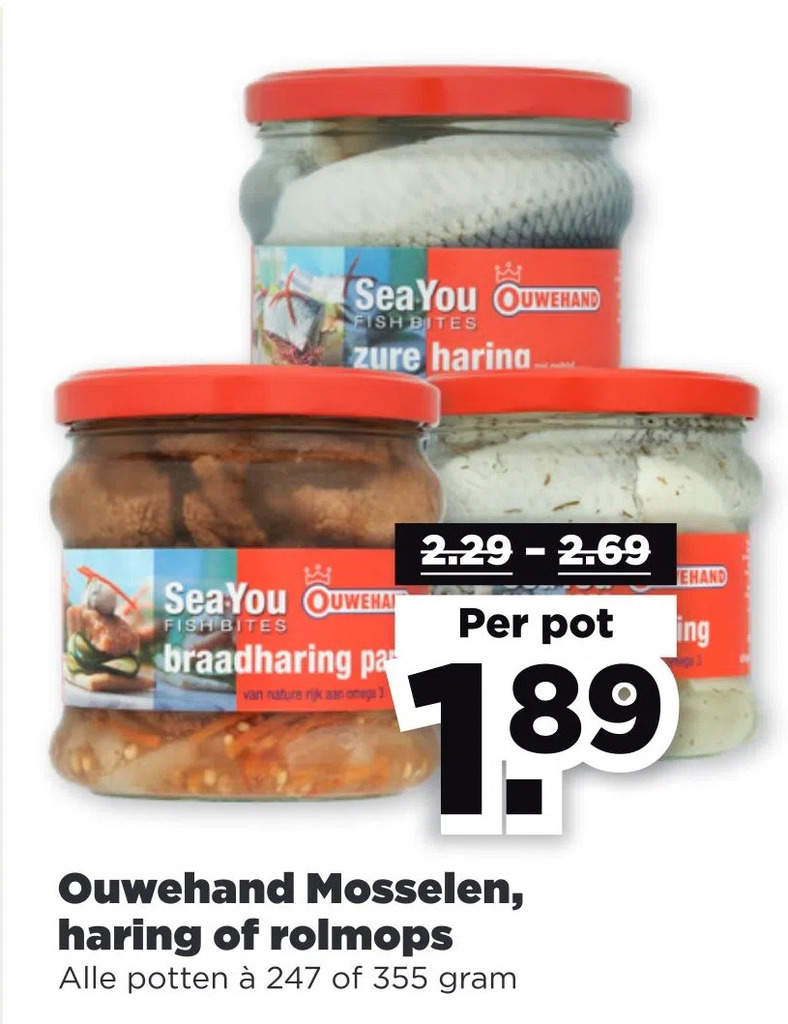 Ouwehand mosselen, haring of rolmops aanbieding bij PLUS