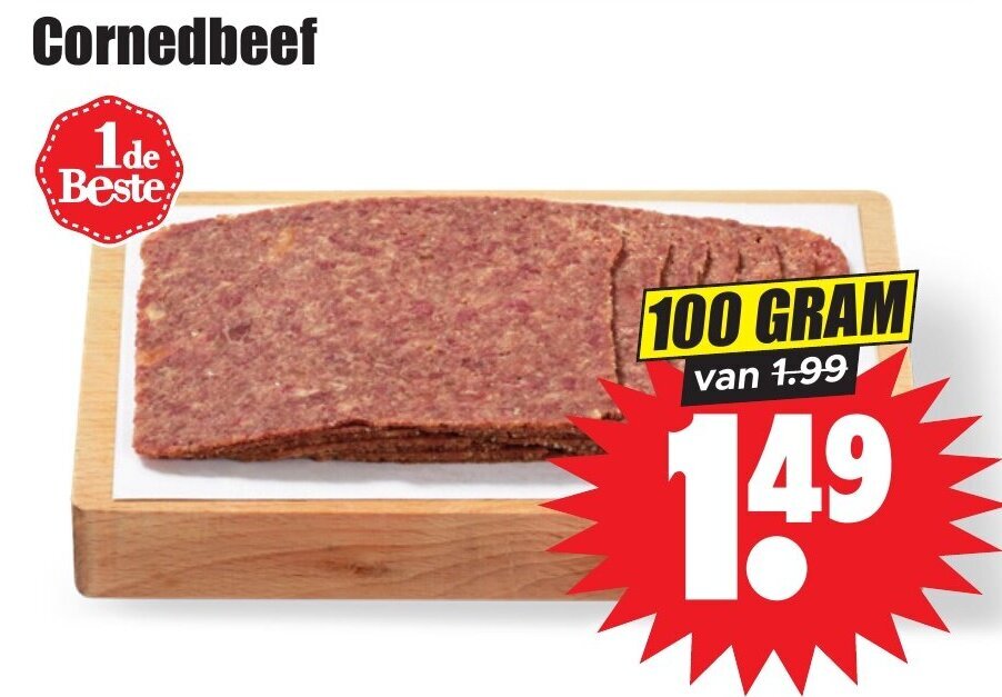 Corned beef 100 GRAM aanbieding bij Dirk