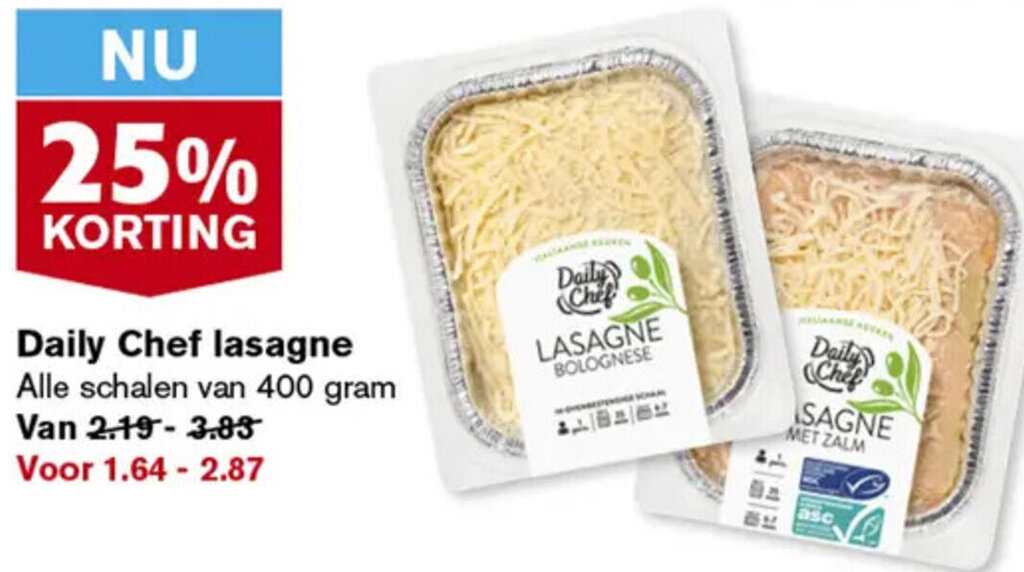 Daily Chef lasagne 400g aanbieding bij Hoogvliet