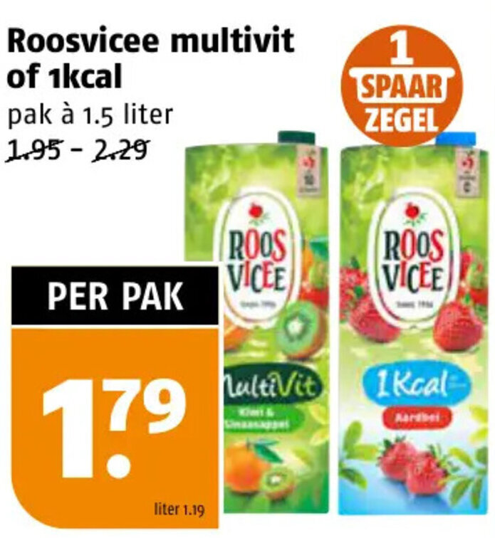 Roosvicee multivit of 1kcal pak à 1.5 liter aanbieding bij Poiesz