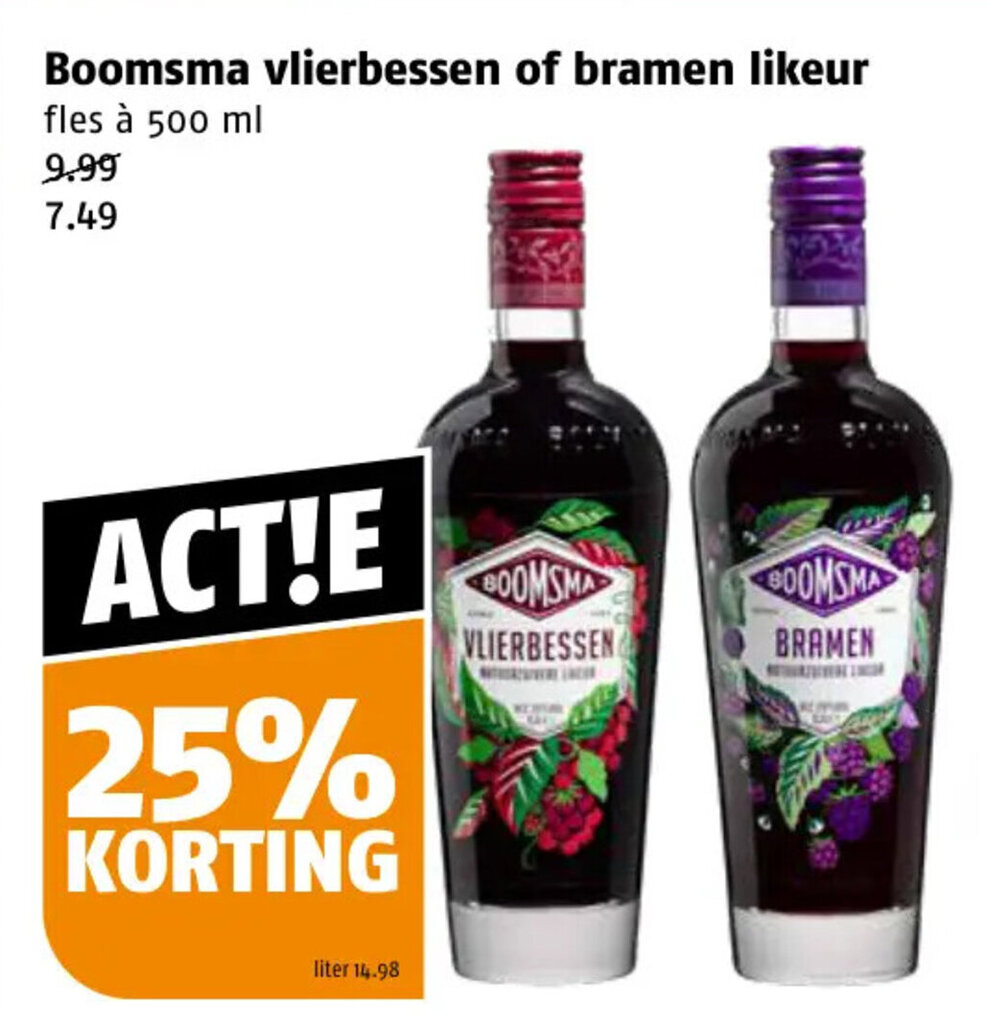 Boomsma vlierbessen of bramen likeur fles à 500 ml aanbieding bij Poiesz