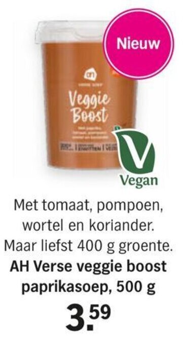 AH Verse veggie boost paprikasoep, 500 g aanbieding bij Albert Heijn