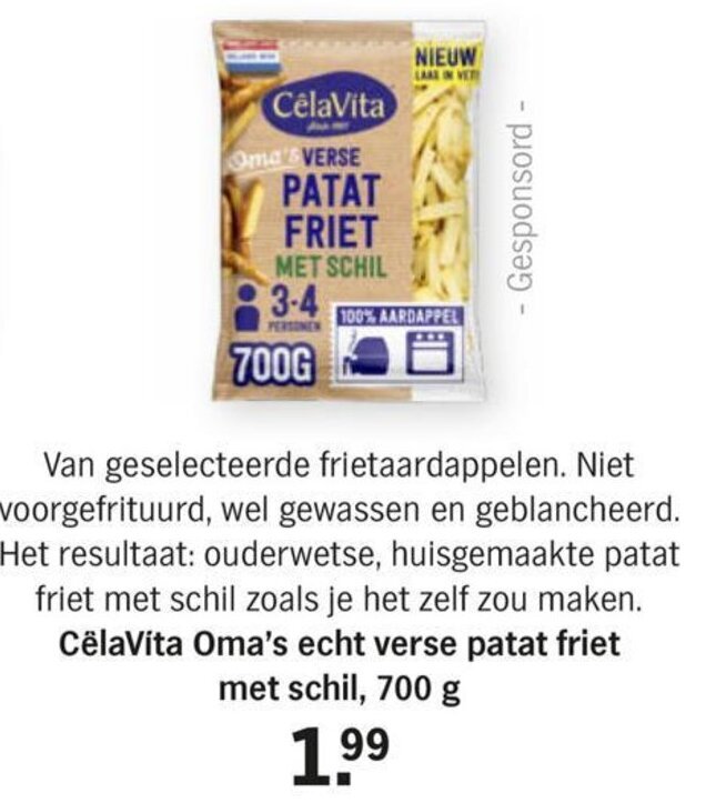 CelaVita Oma's echt verse patat friet met schil, 700 g aanbieding bij ...